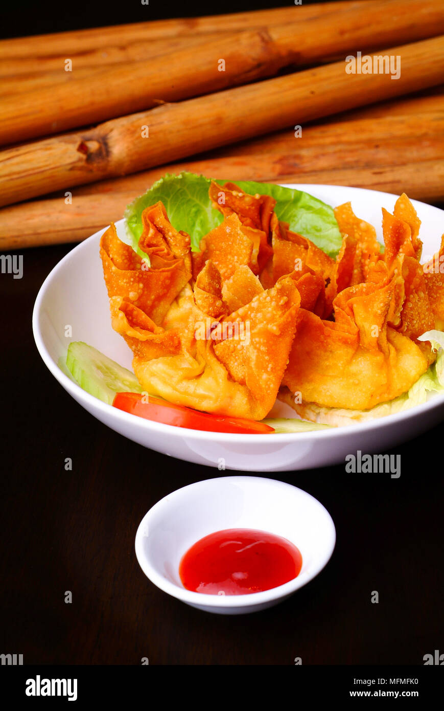 Fried wantons on the background asia food Stock Photo - Alamy