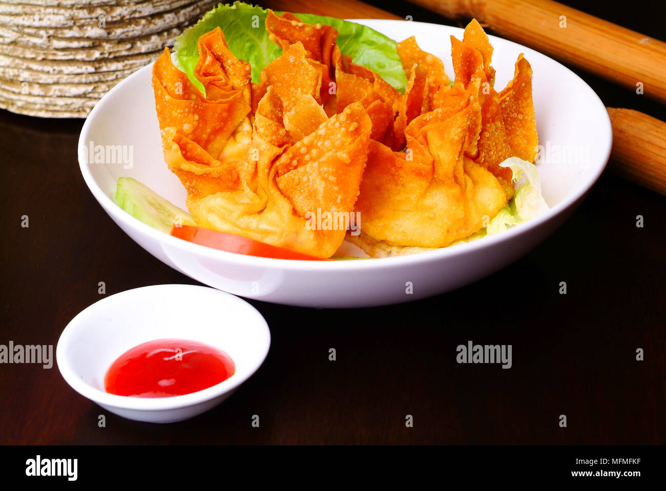 Fried wantons on the background asia food Stock Photo - Alamy
