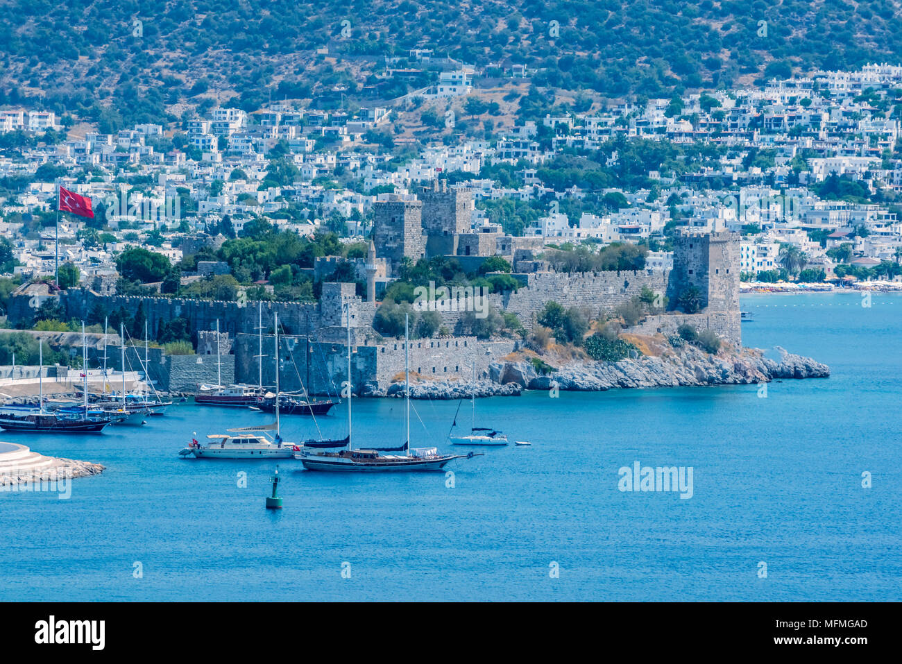 Aerial view of Castle of St. Peter (Bodrum Castle) and Marine with ...