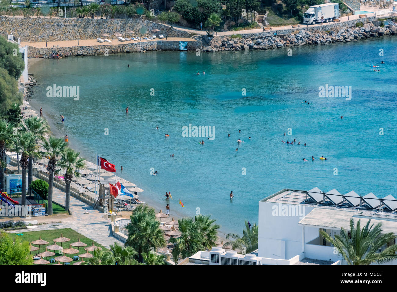 Unidentified people swim at Bodrum beach,a .Popular destination in ...