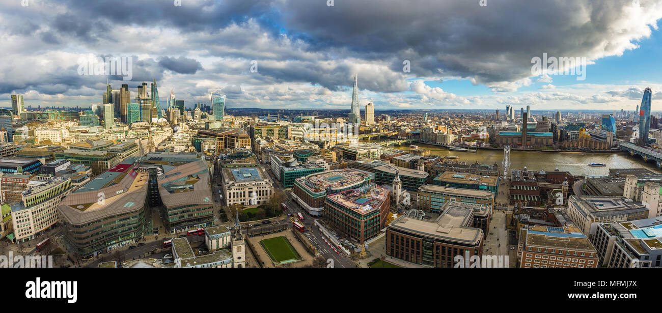 London, England - Panoramic skyline view of London. This view includes ...