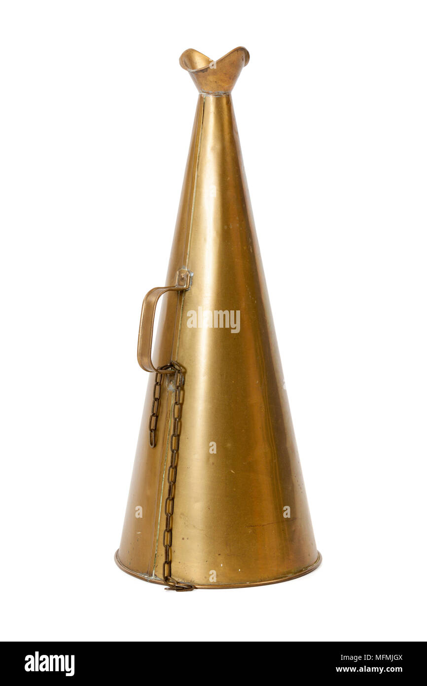 Vintage brass bullhorn isolated on white background Stock Photo - Alamy