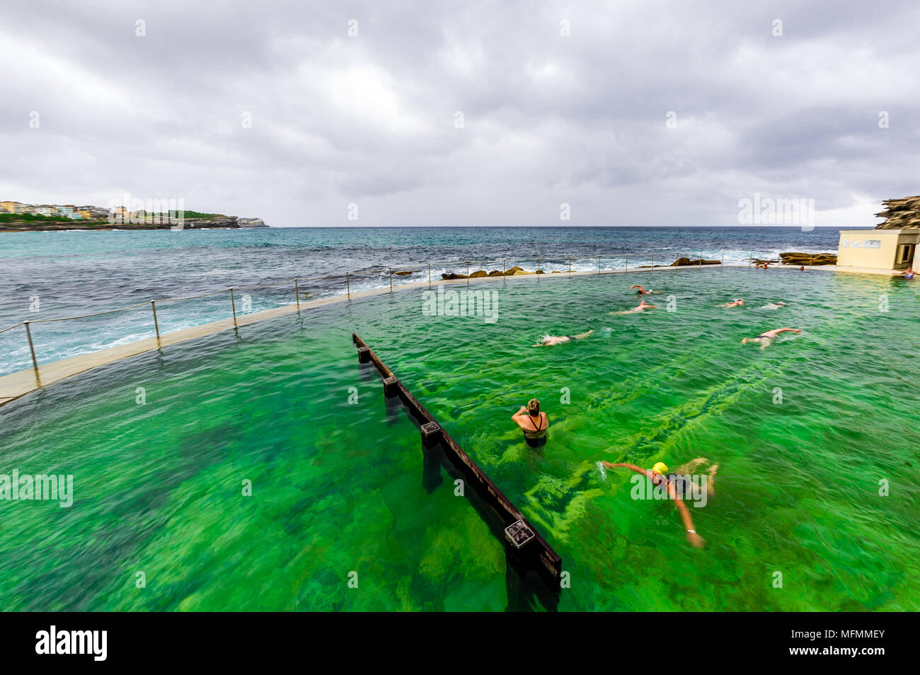 Swimmers at Bronte Pool at Bronte Beach, Sydney, Australia Stock Photo ...