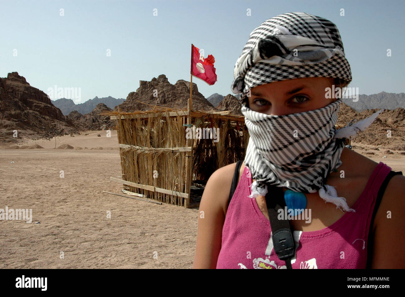 Portrait of a tourist wearing a kaffiyeh Ref: CRB416 10009 039 ...