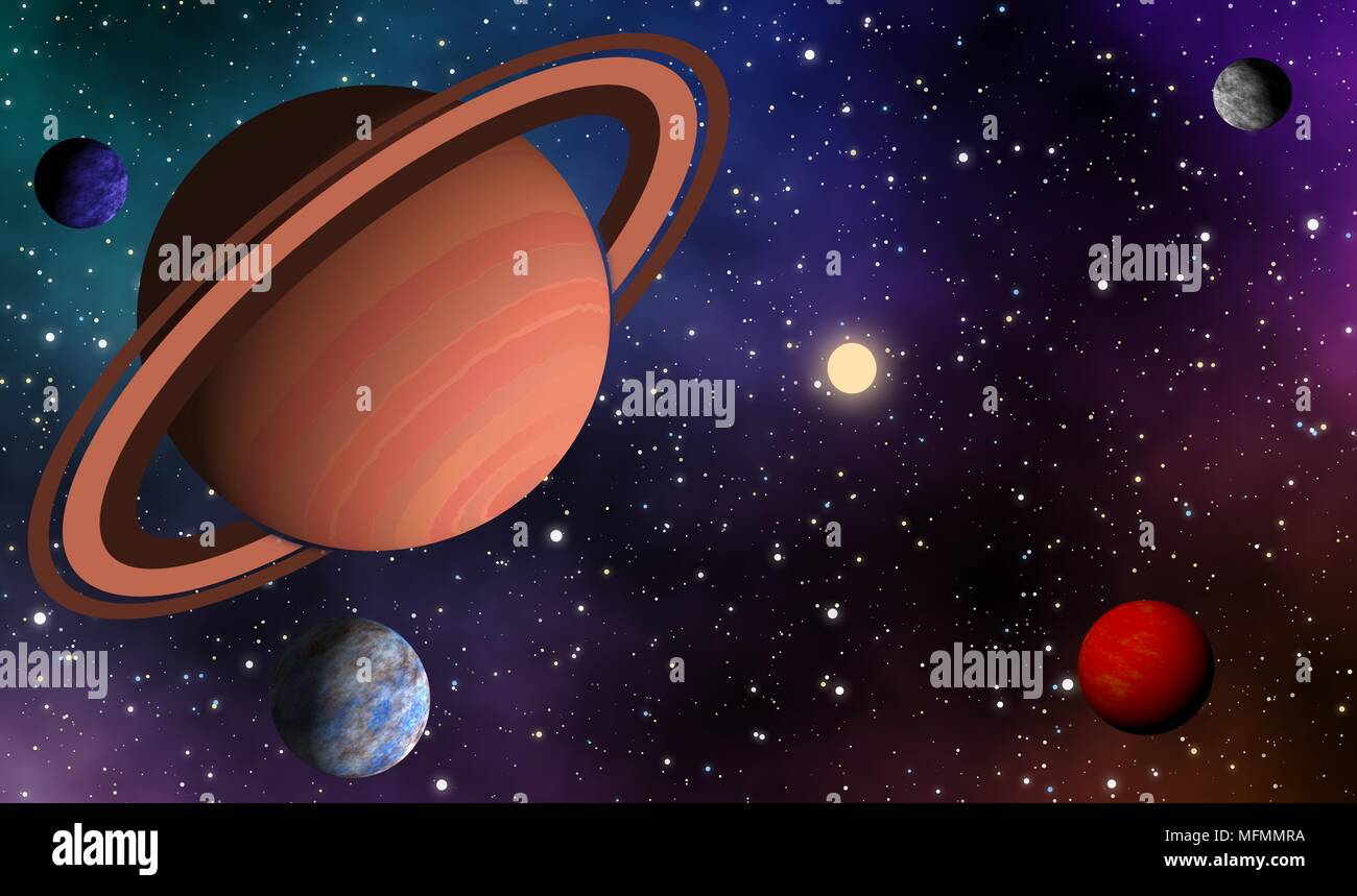 Solor system of exoplanets galaxy in deep universe, astronomy ...