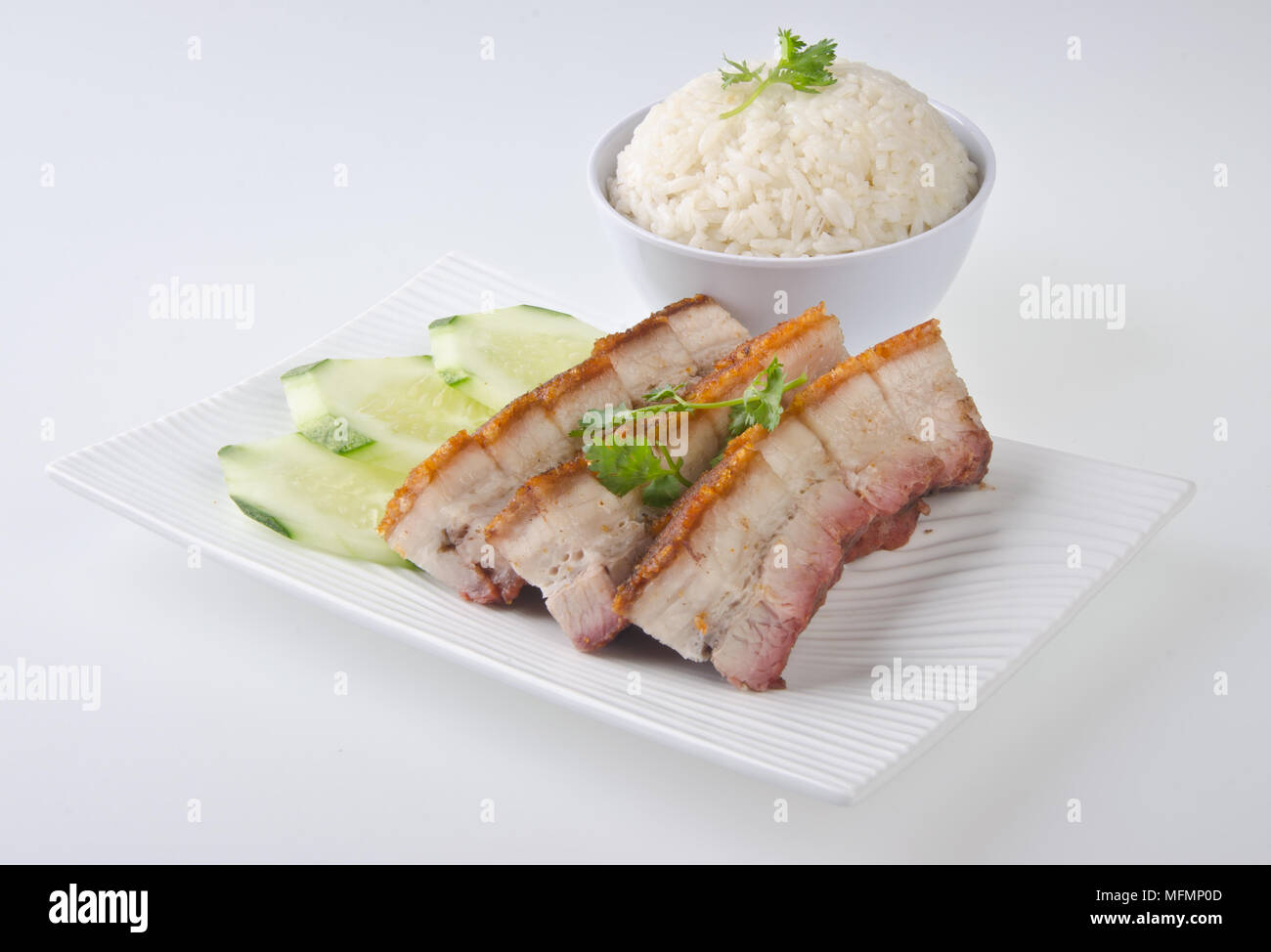 pork. BBQ Pork and Crispy Pork with Rice Stock Photo - Alamy