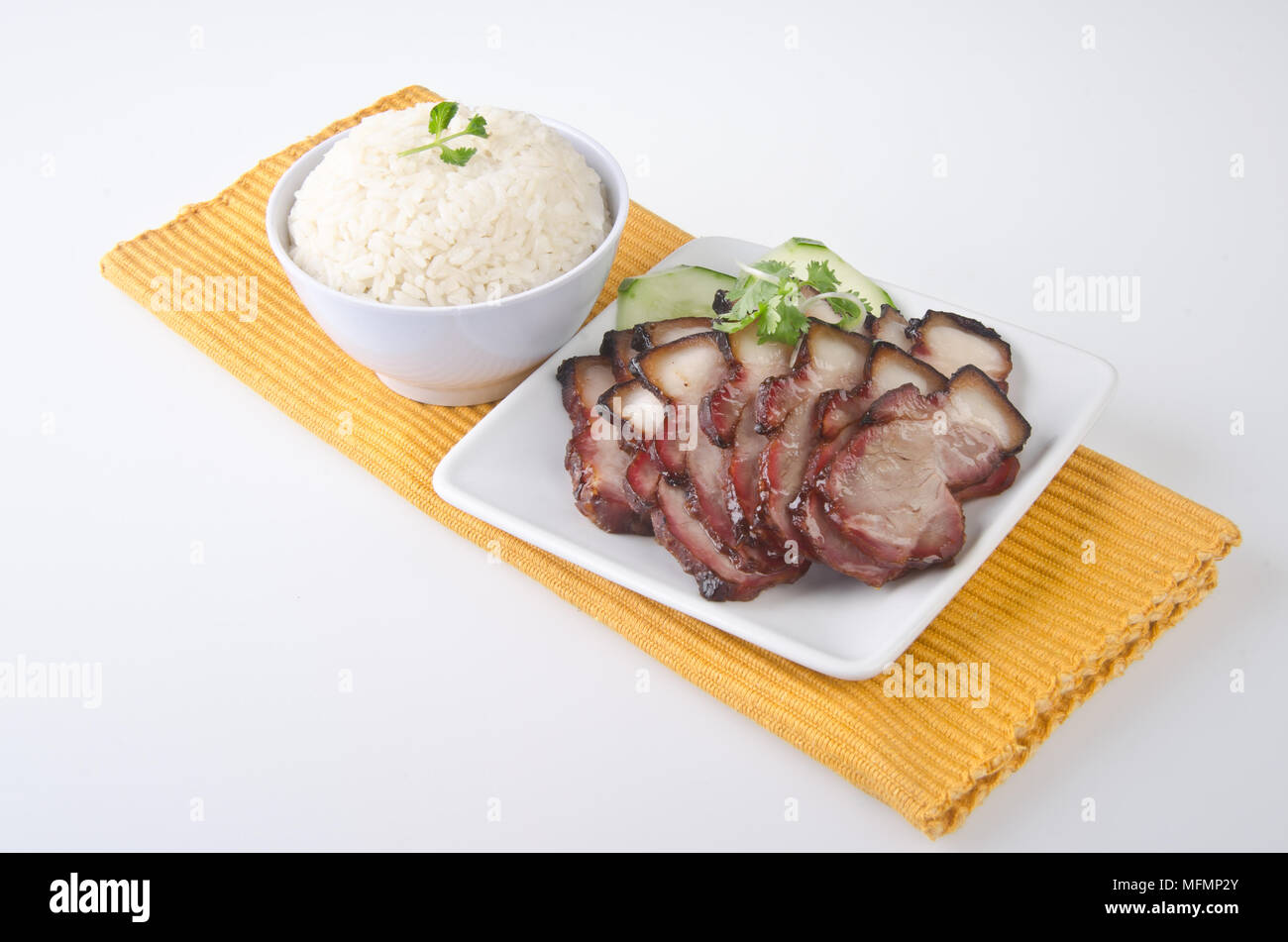 pork. BBQ Pork and Crispy Pork with Rice Stock Photo - Alamy