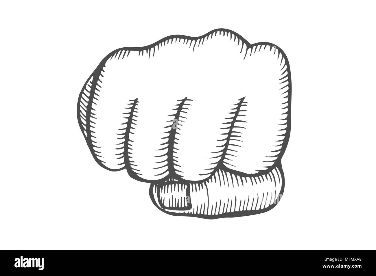 Hand gesture Fist. Engraved style vector illustration, Linear vintage ...