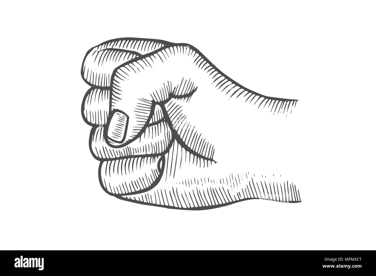 Hand gesture Fist. Engraved style vector illustration, Linear vintage ...