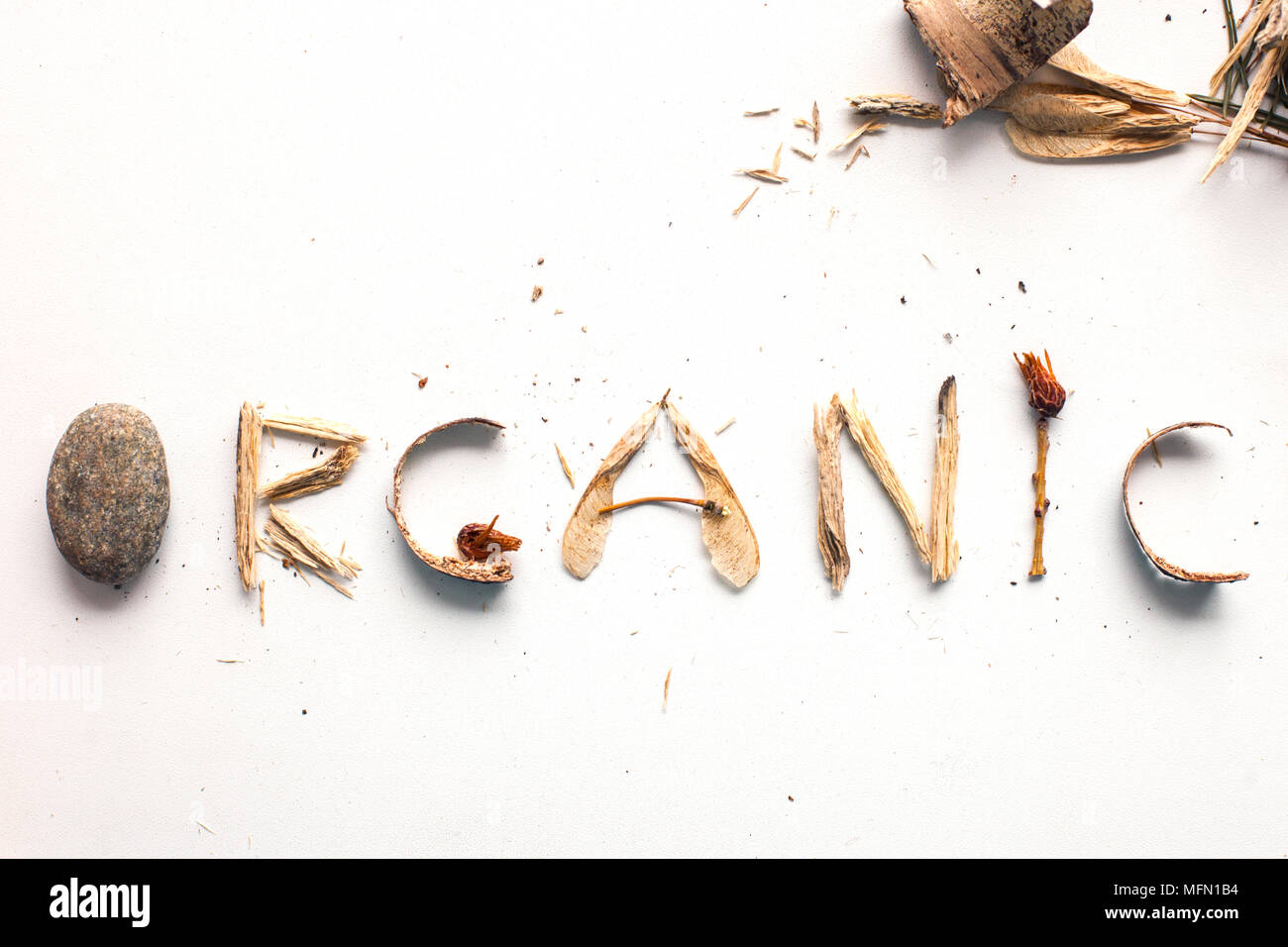 organic text from forest elements, flat lay craft lettering Stock Photo ...