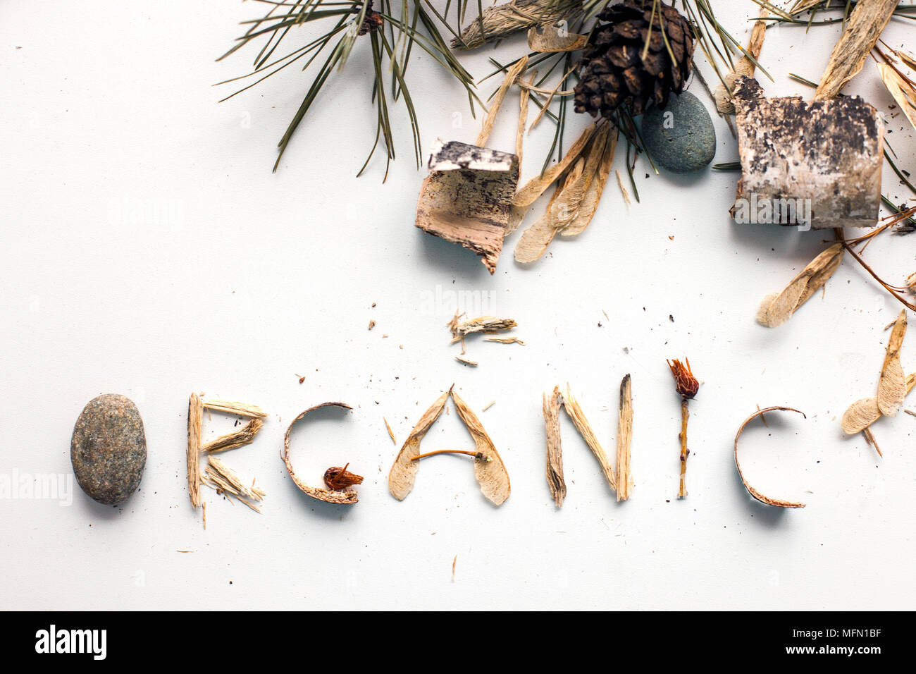 organic text from forest elements, flat lay craft lettering Stock Photo ...