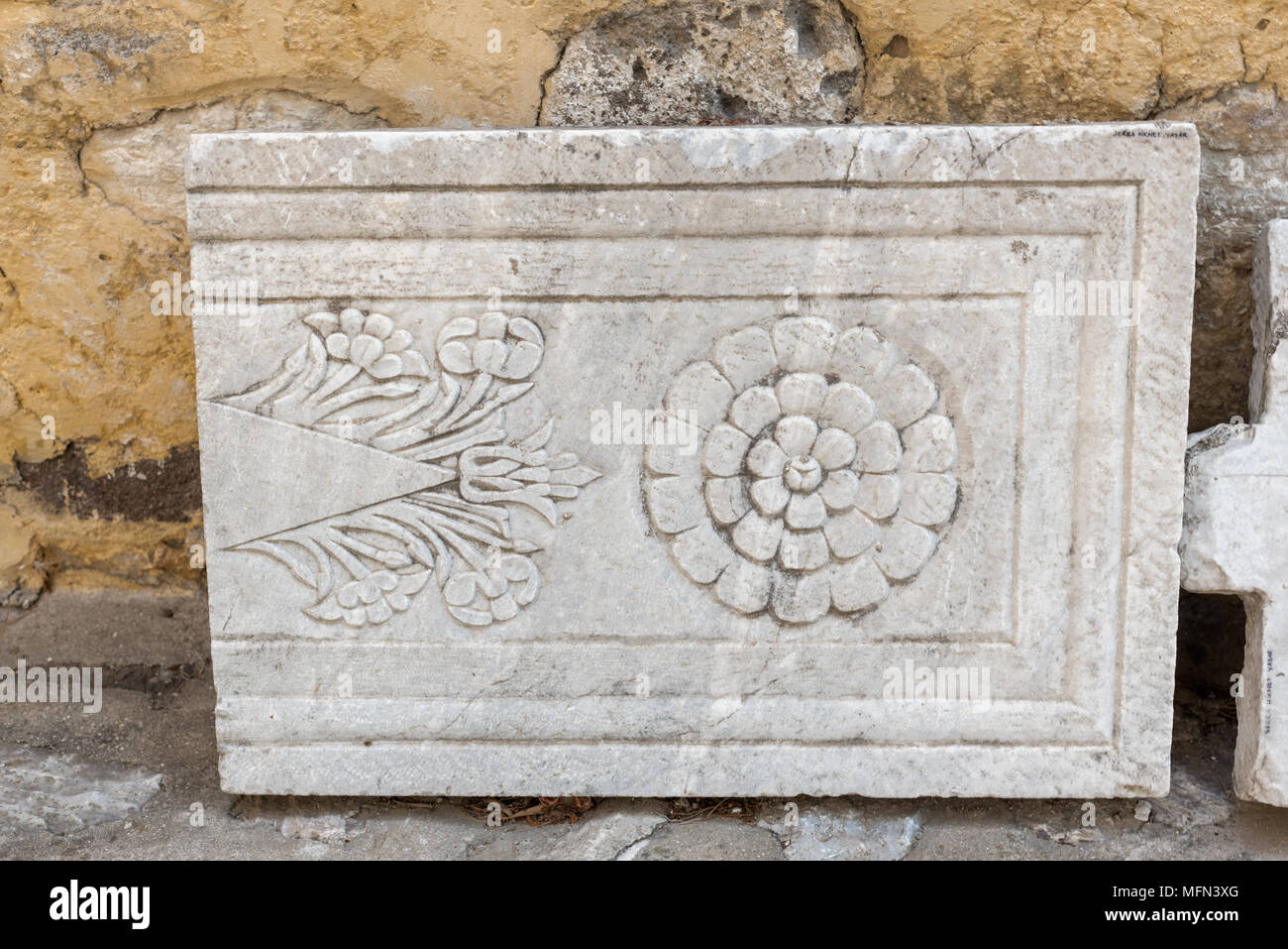 Detail of an ancient Roman marble sculpture or engraving in Bodrum ...