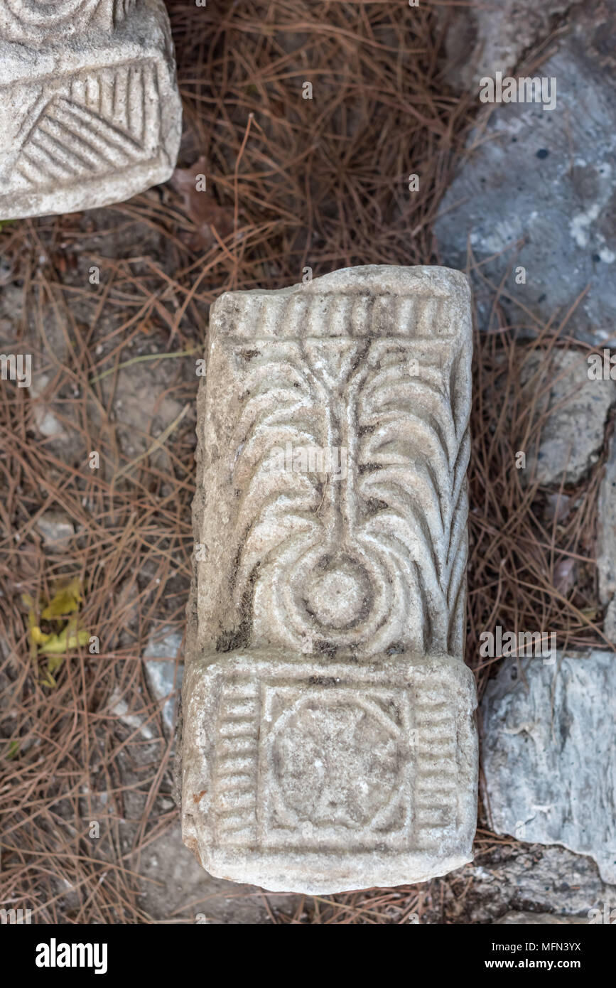 Detail of an ancient Roman marble sculpture or engraving in Bodrum ...