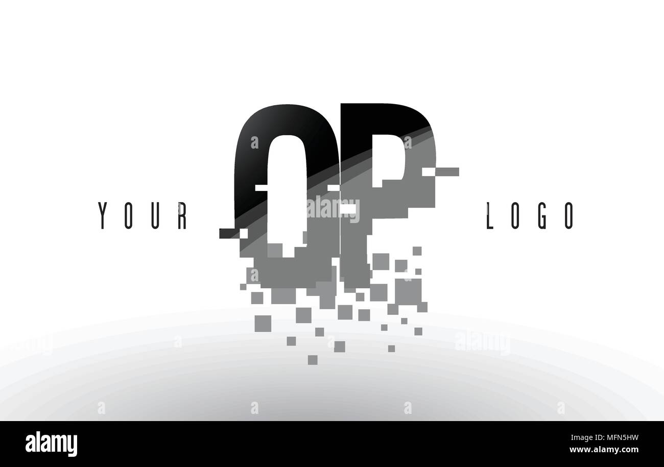 OP O P Pixel Letter Logo with Digital Shattered Black Squares. Creative ...