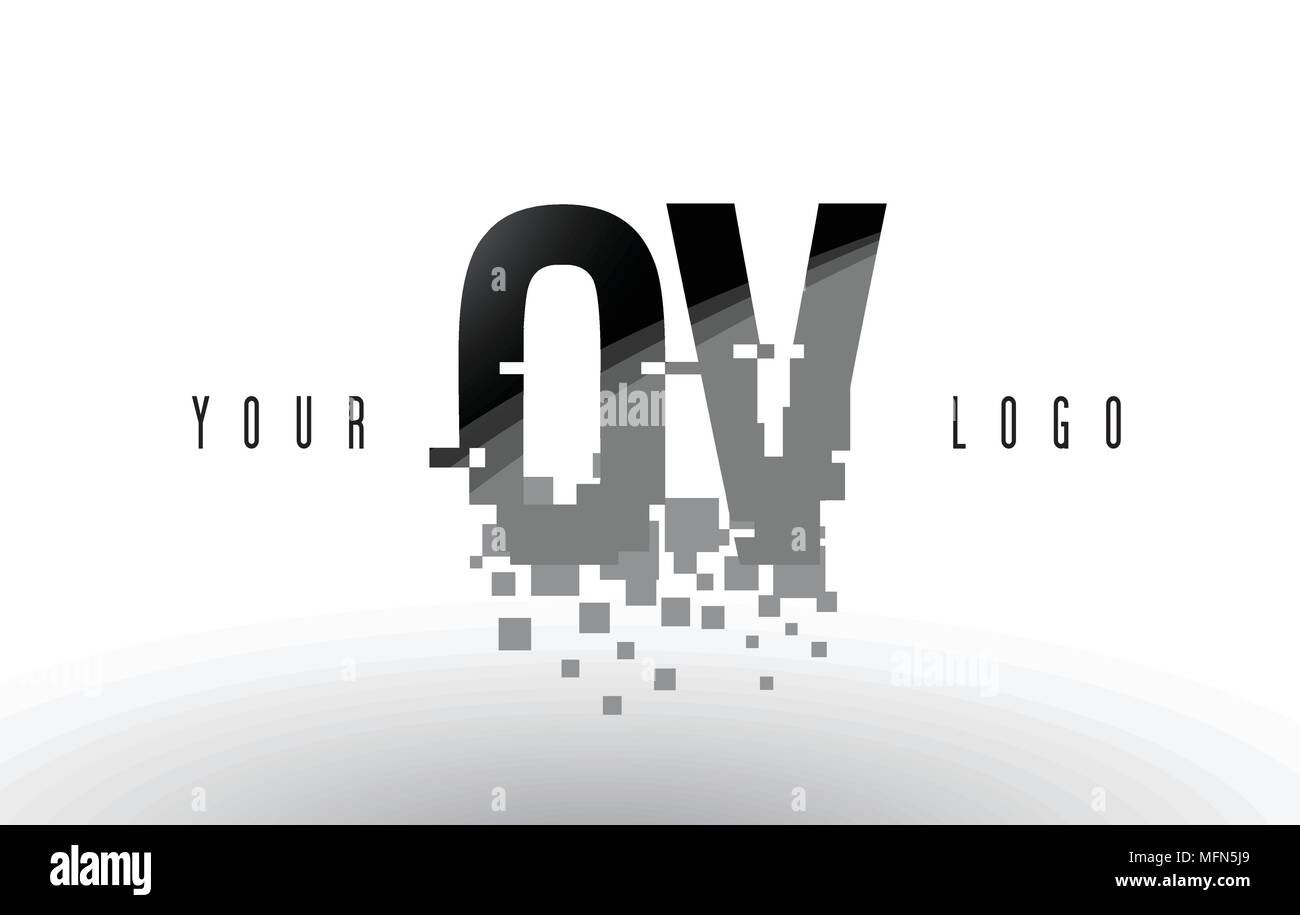 OV O V Pixel Letter Logo with Digital Shattered Black Squares. Creative ...