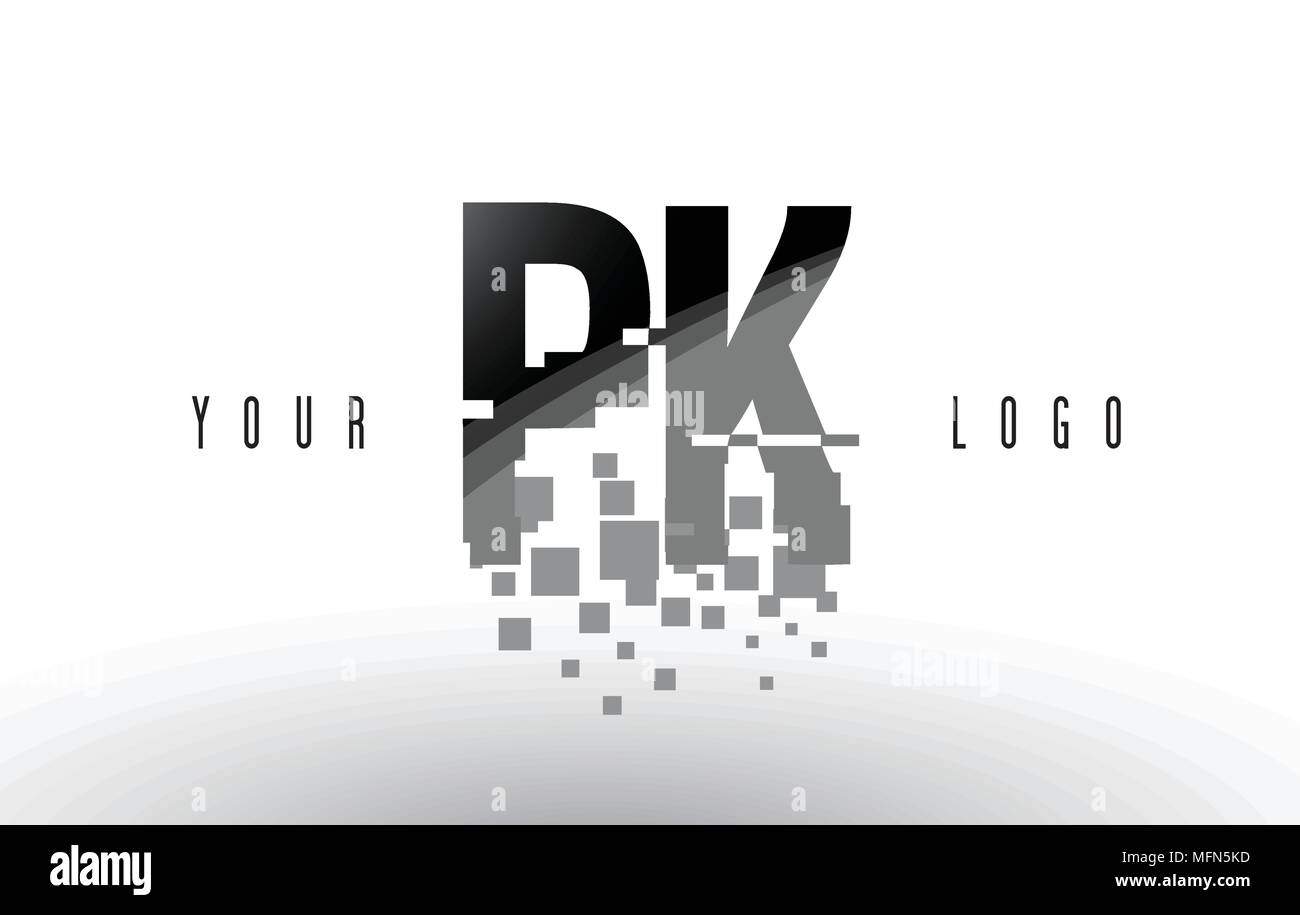 PK P K Pixel Letter Logo with Digital Shattered Black Squares. Creative ...