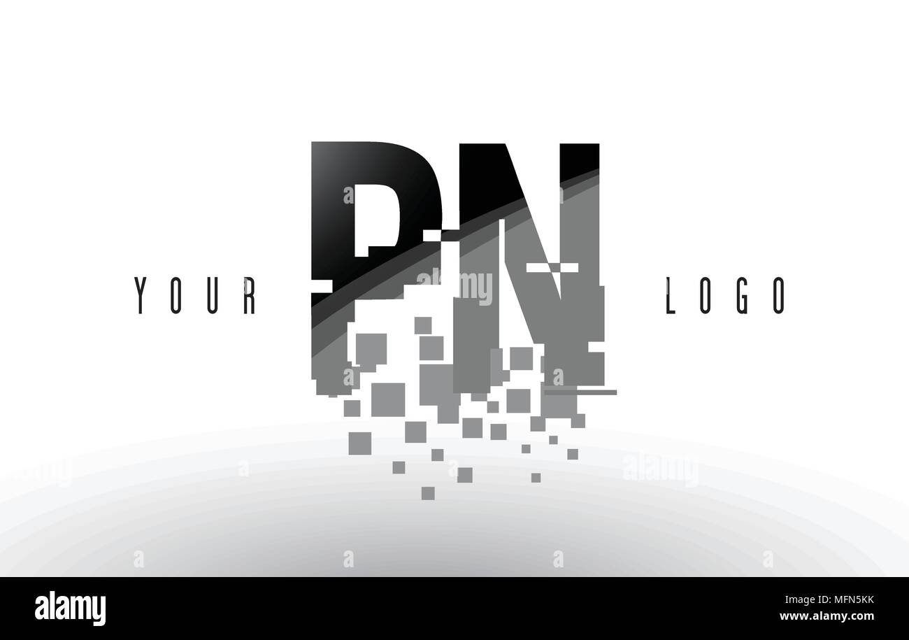 PN P N Pixel Letter Logo with Digital Shattered Black Squares. Creative ...