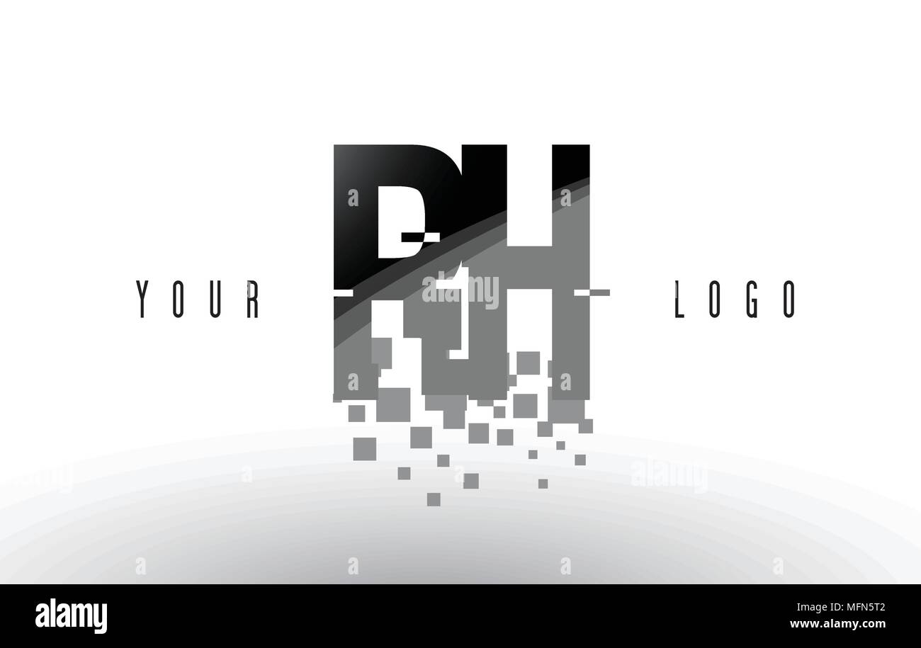 RH R H Pixel Letter Logo with Digital Shattered Black Squares. Creative ...