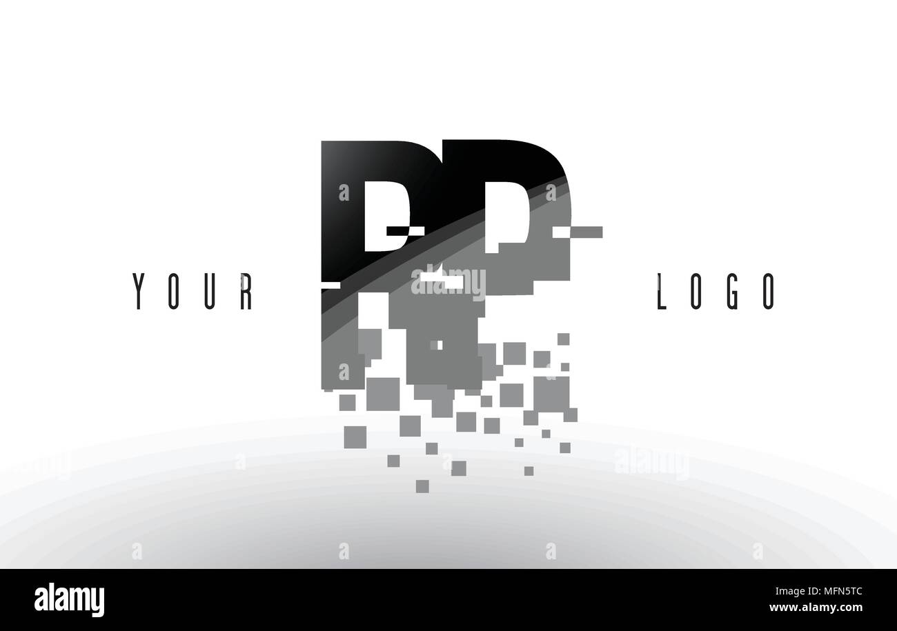RP R P Pixel Letter Logo with Digital Shattered Black Squares. Creative ...