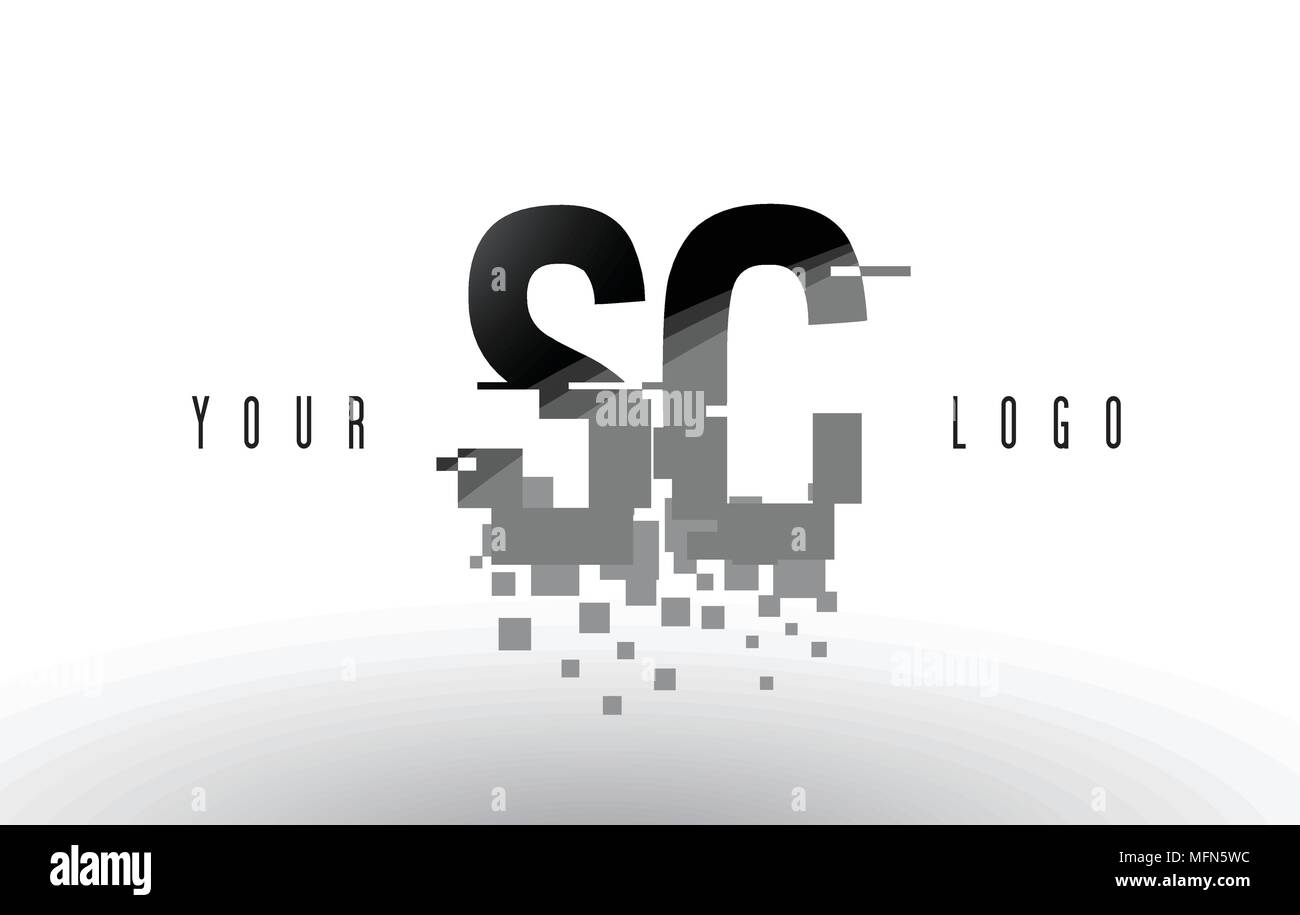 SC S C Pixel Letter Logo with Digital Shattered Black Squares. Creative ...