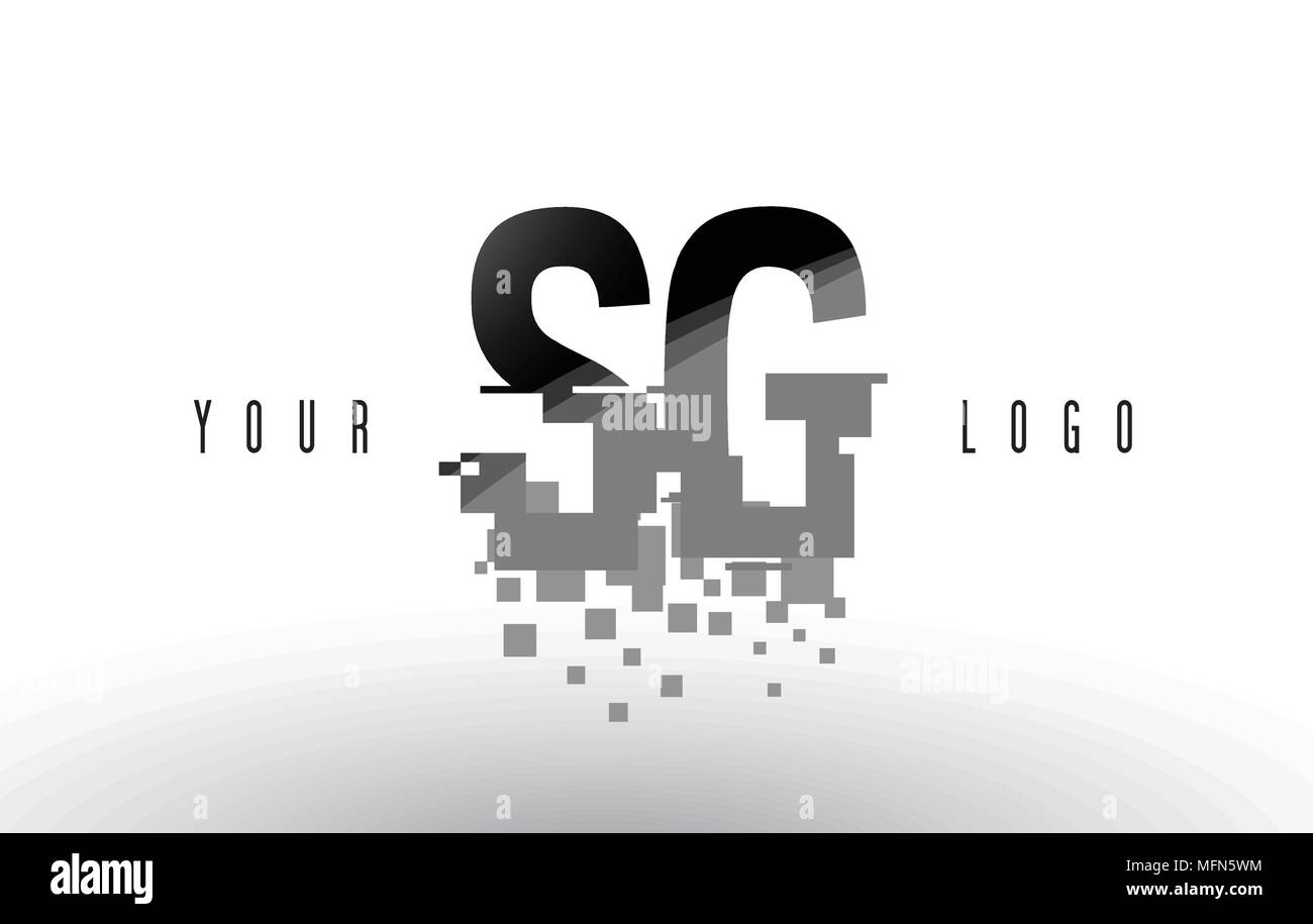 SG S G Pixel Letter Logo with Digital Shattered Black Squares. Creative ...