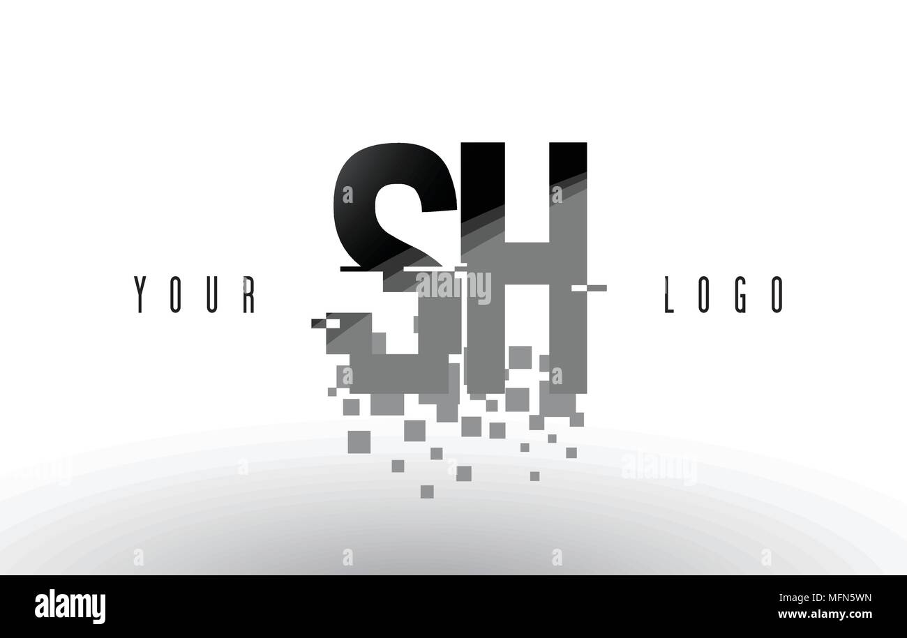 SH S H Pixel Letter Logo with Digital Shattered Black Squares. Creative ...