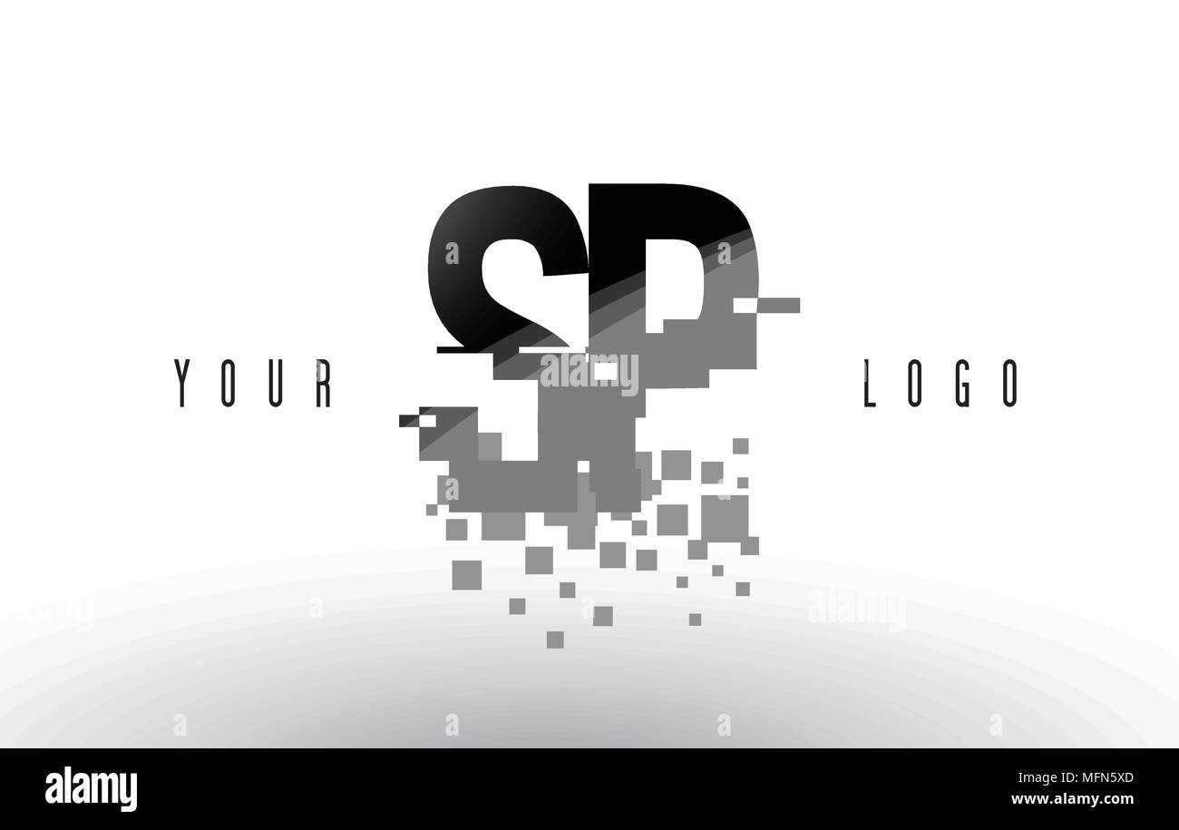 SP S P Pixel Letter Logo with Digital Shattered Black Squares. Creative ...