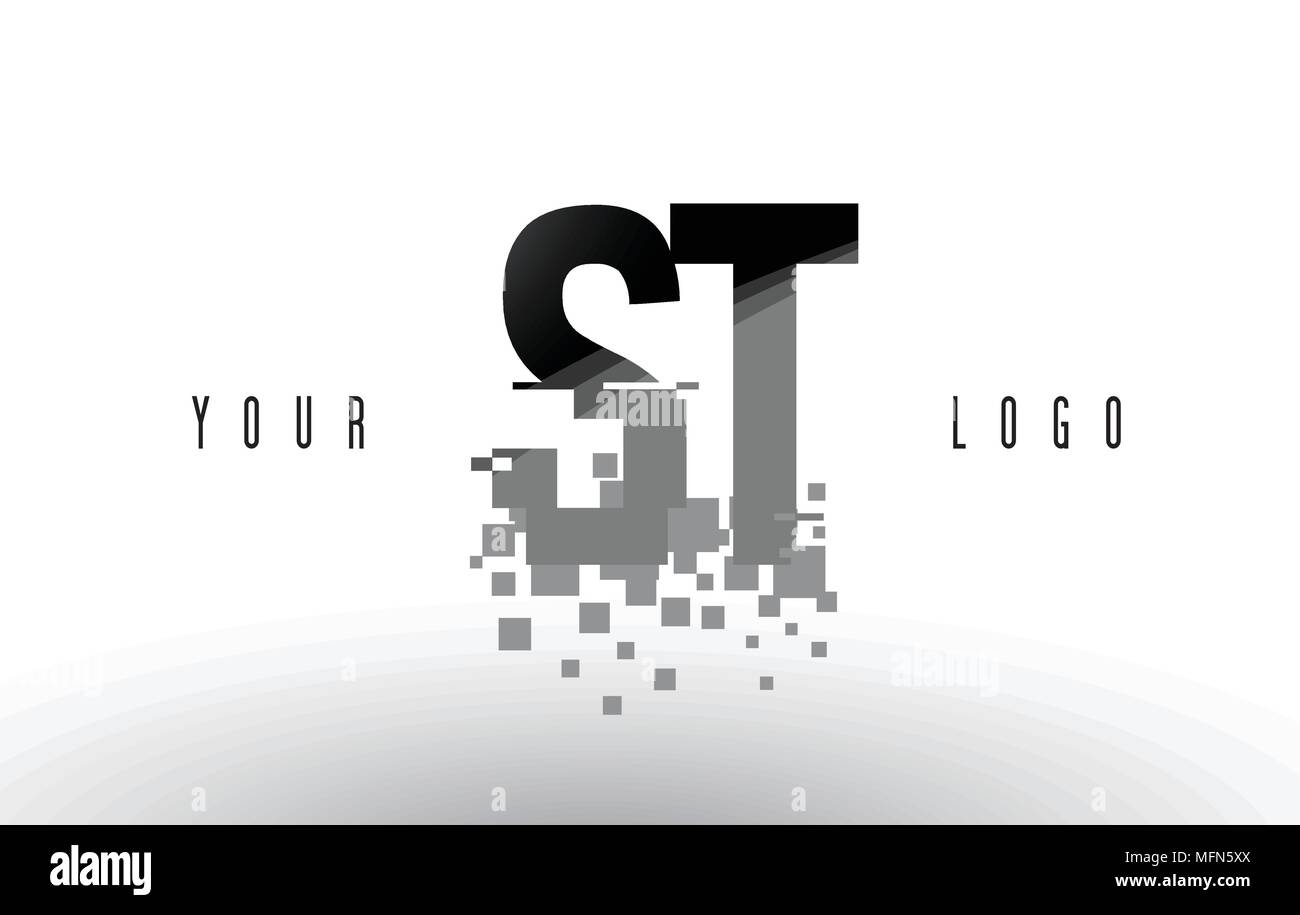 ST S T Pixel Letter Logo with Digital Shattered Black Squares. Creative ...