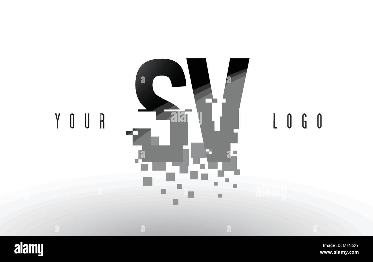 SV S V Pixel Letter Logo with Digital Shattered Black Squares. Creative ...