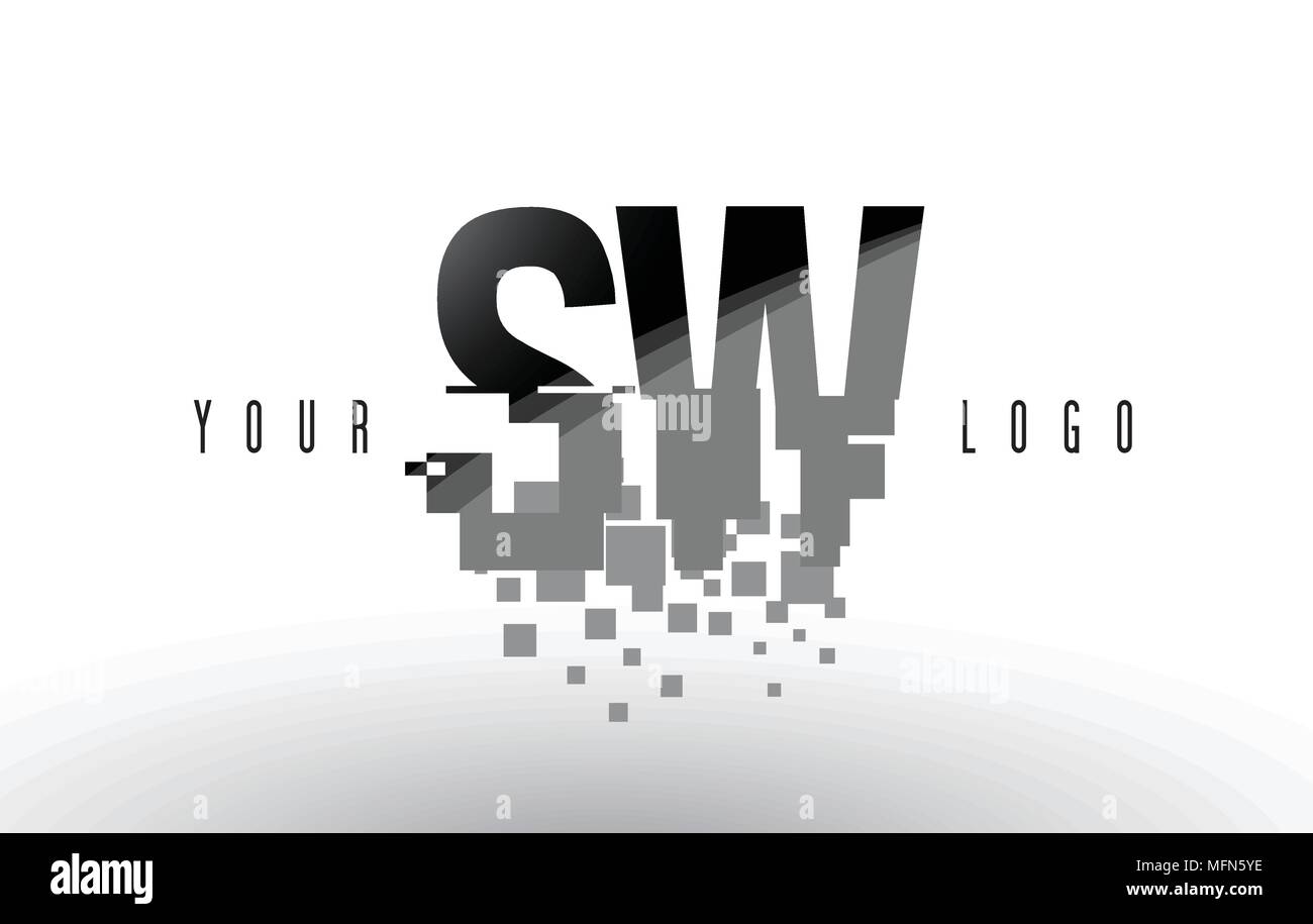 SW S W Pixel Letter Logo with Digital Shattered Black Squares. Creative ...