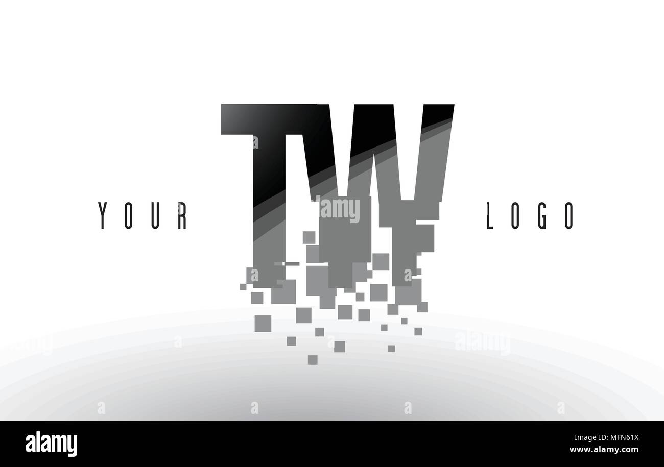 TW T W Pixel Letter Logo with Digital Shattered Black Squares. Creative ...
