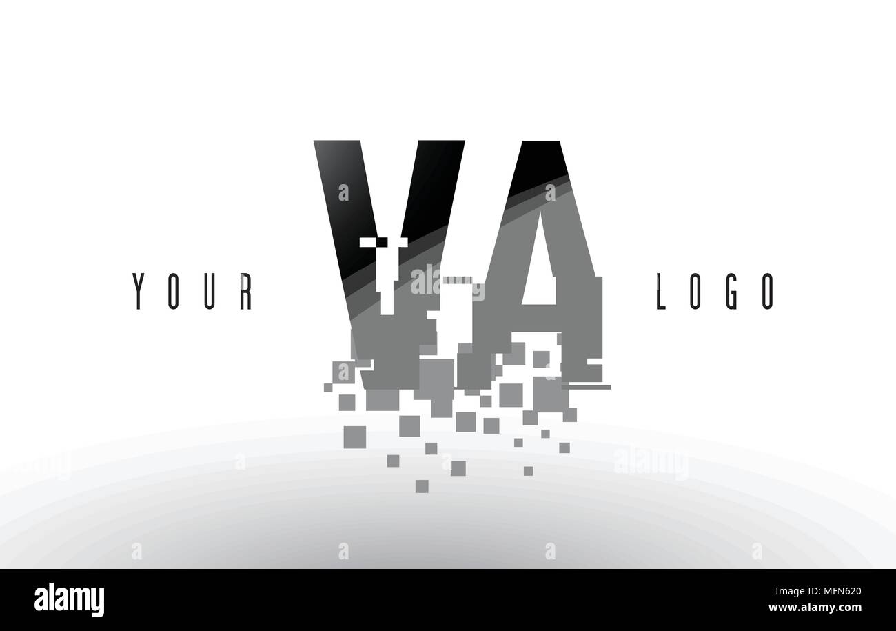 VA V A Pixel Letter Logo with Digital Shattered Black Squares. Creative ...