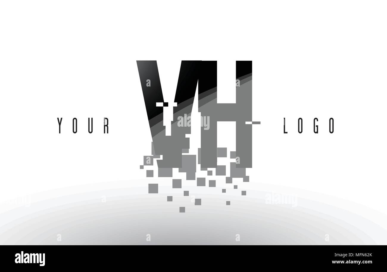 VH V H Pixel Letter Logo with Digital Shattered Black Squares. Creative ...