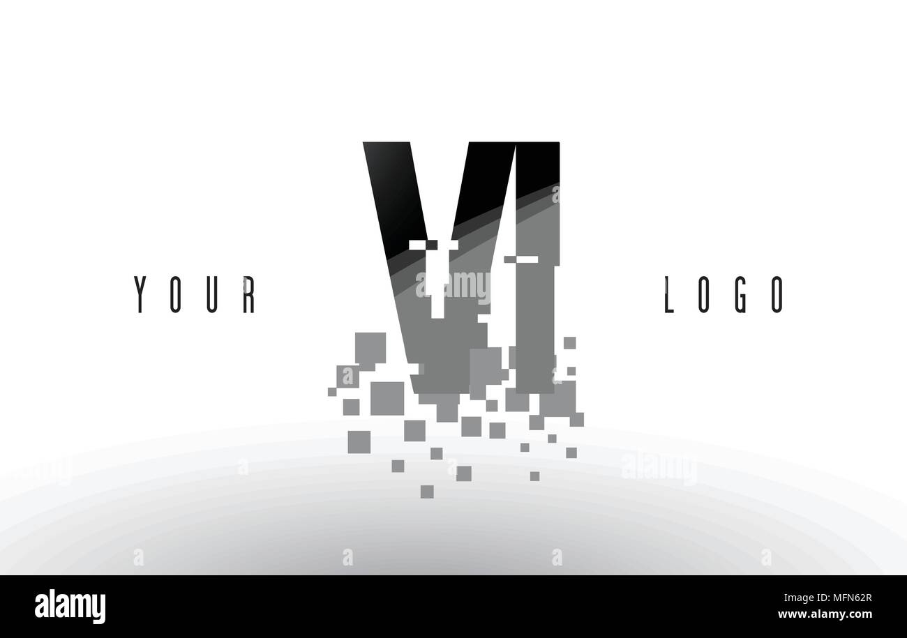 VI V I Pixel Letter Logo with Digital Shattered Black Squares. Creative ...