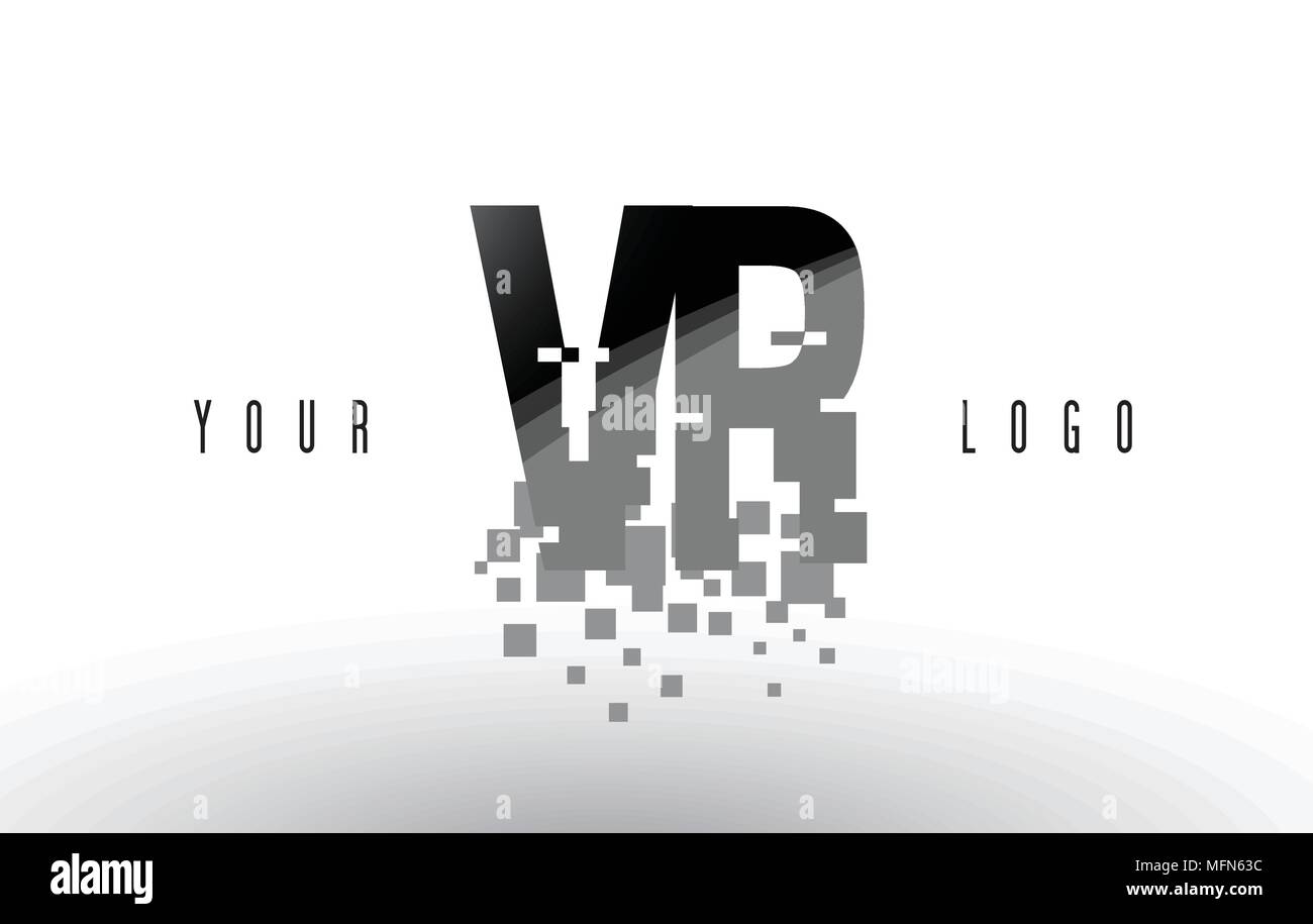 VR V R Pixel Letter Logo with Digital Shattered Black Squares. Creative ...
