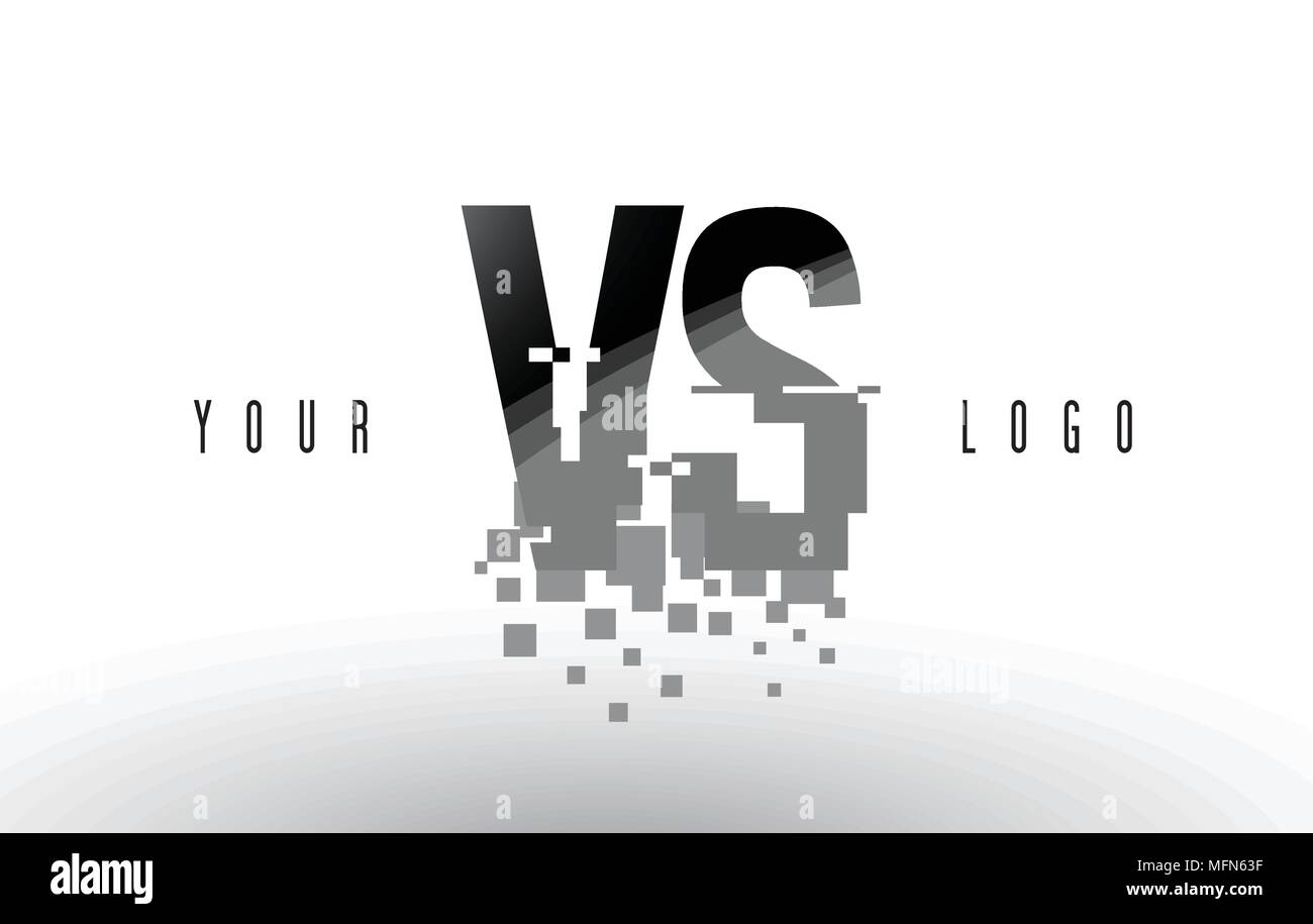 VS V S Pixel Letter Logo with Digital Shattered Black Squares. Creative ...