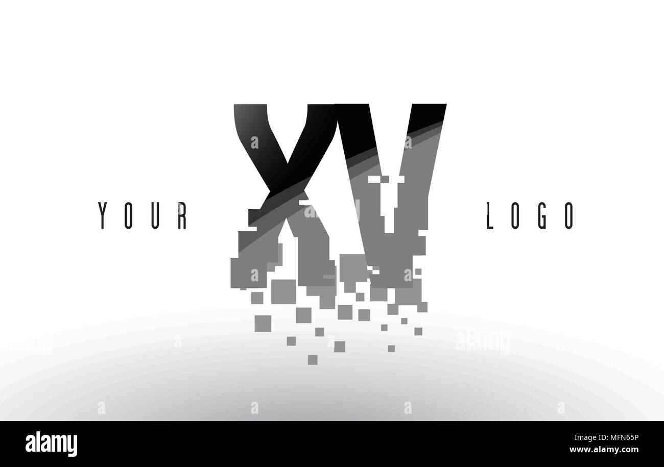 XV X V Pixel Letter Logo with Digital Shattered Black Squares. Creative ...