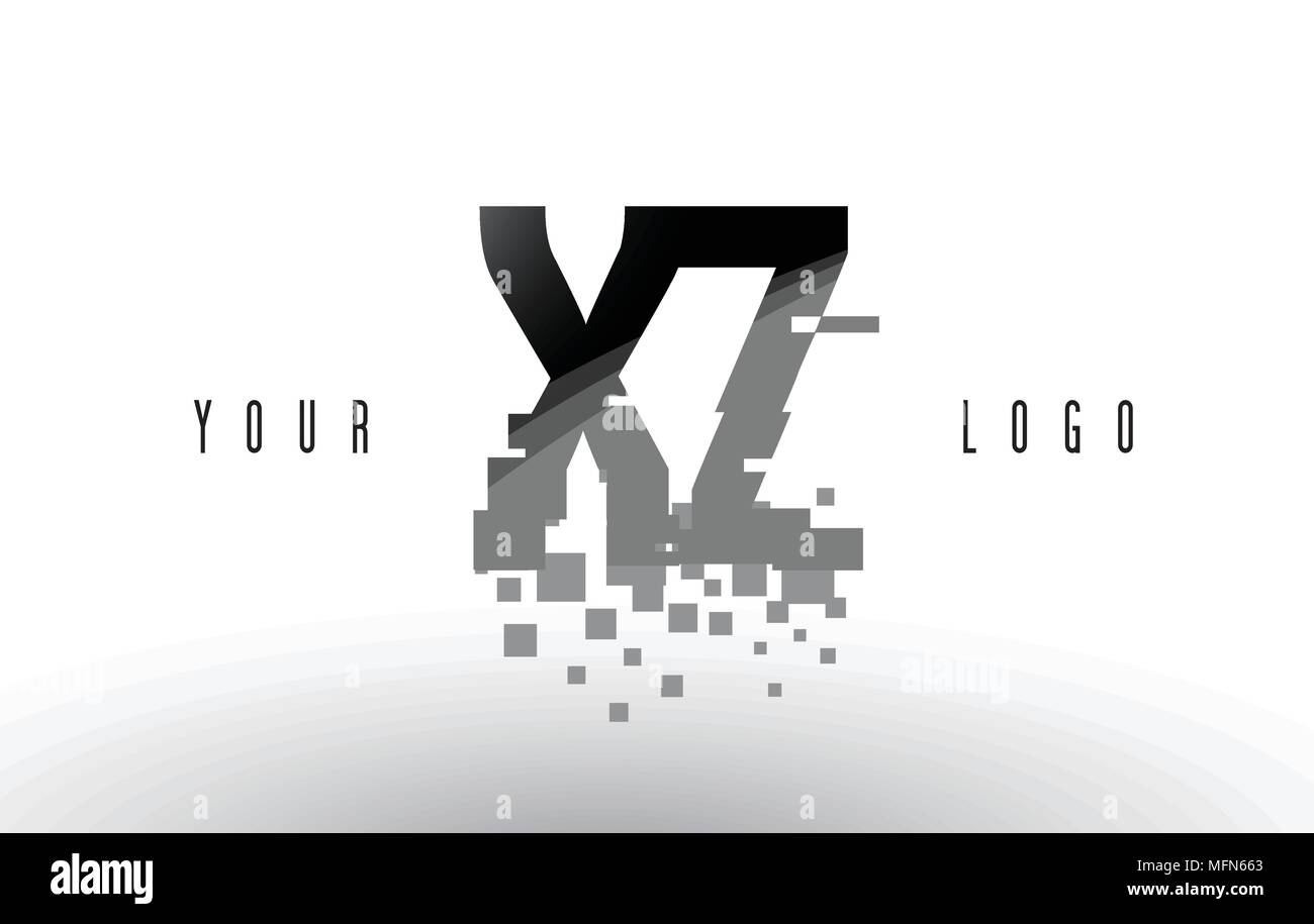 XZ X Z Pixel Letter Logo with Digital Shattered Black Squares. Creative ...