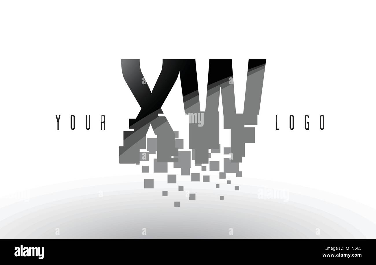 XW X W Pixel Letter Logo with Digital Shattered Black Squares. Creative ...