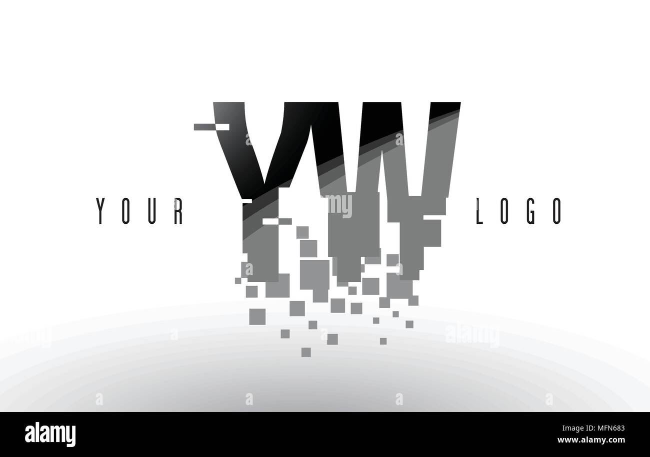 YW Y W Pixel Letter Logo with Digital Shattered Black Squares. Creative ...