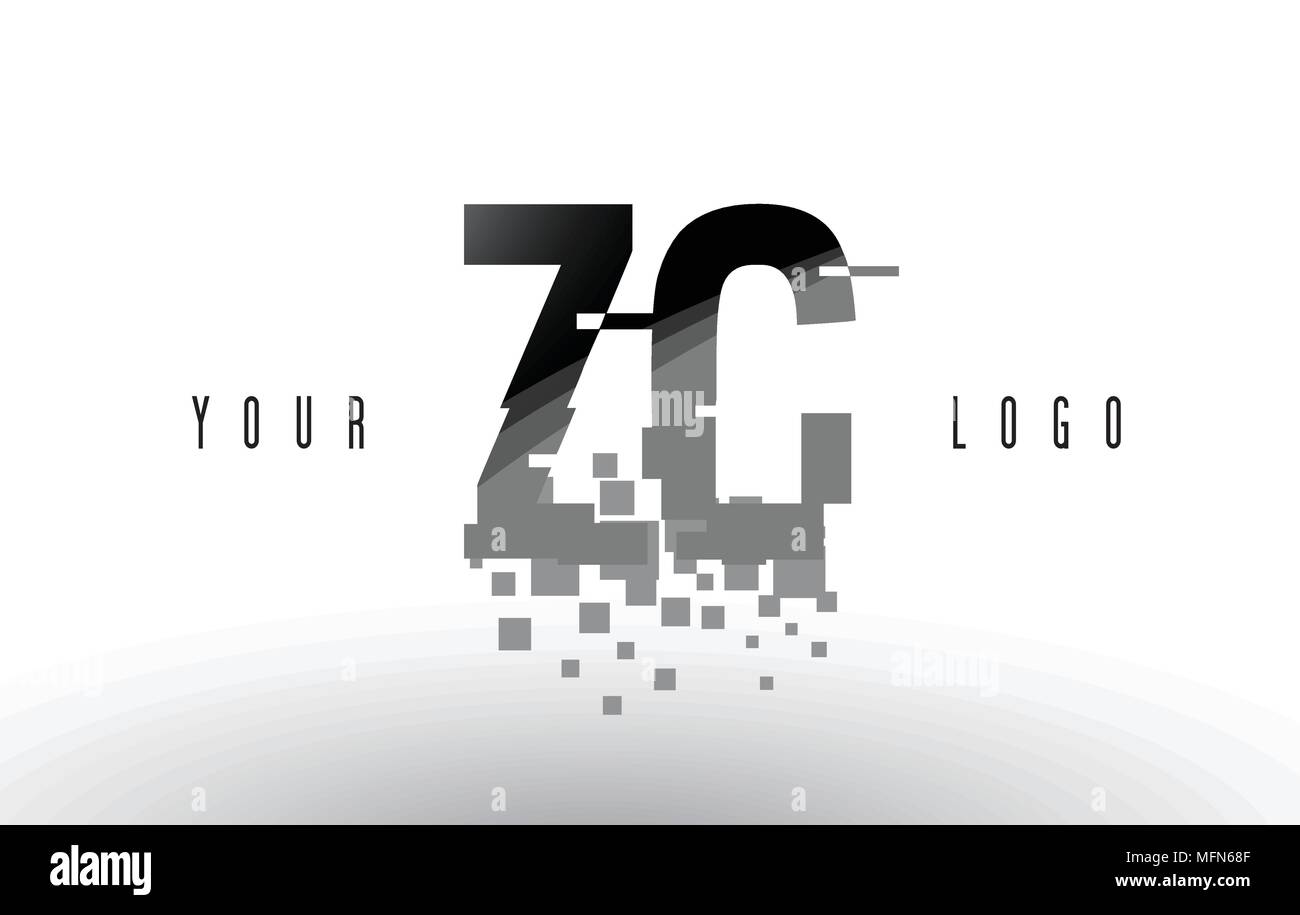 ZC Z C Pixel Letter Logo with Digital Shattered Black Squares. Creative Letters Vector ...