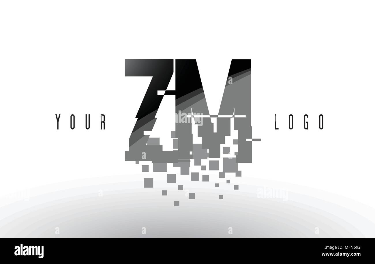 ZM Z M Pixel Letter Logo with Digital Shattered Black Squares. Creative ...