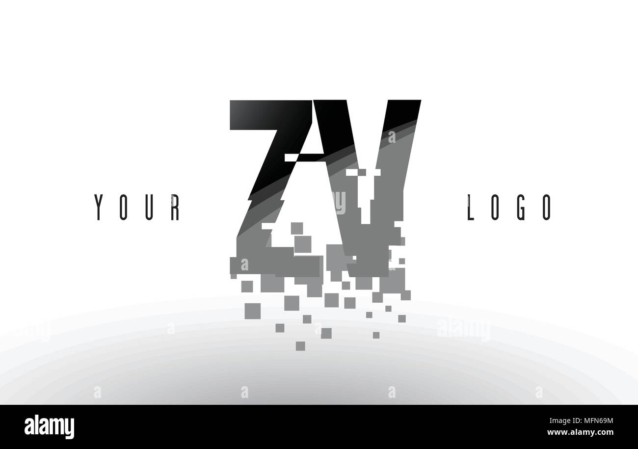 ZV Z V Pixel Letter Logo with Digital Shattered Black Squares. Creative ...