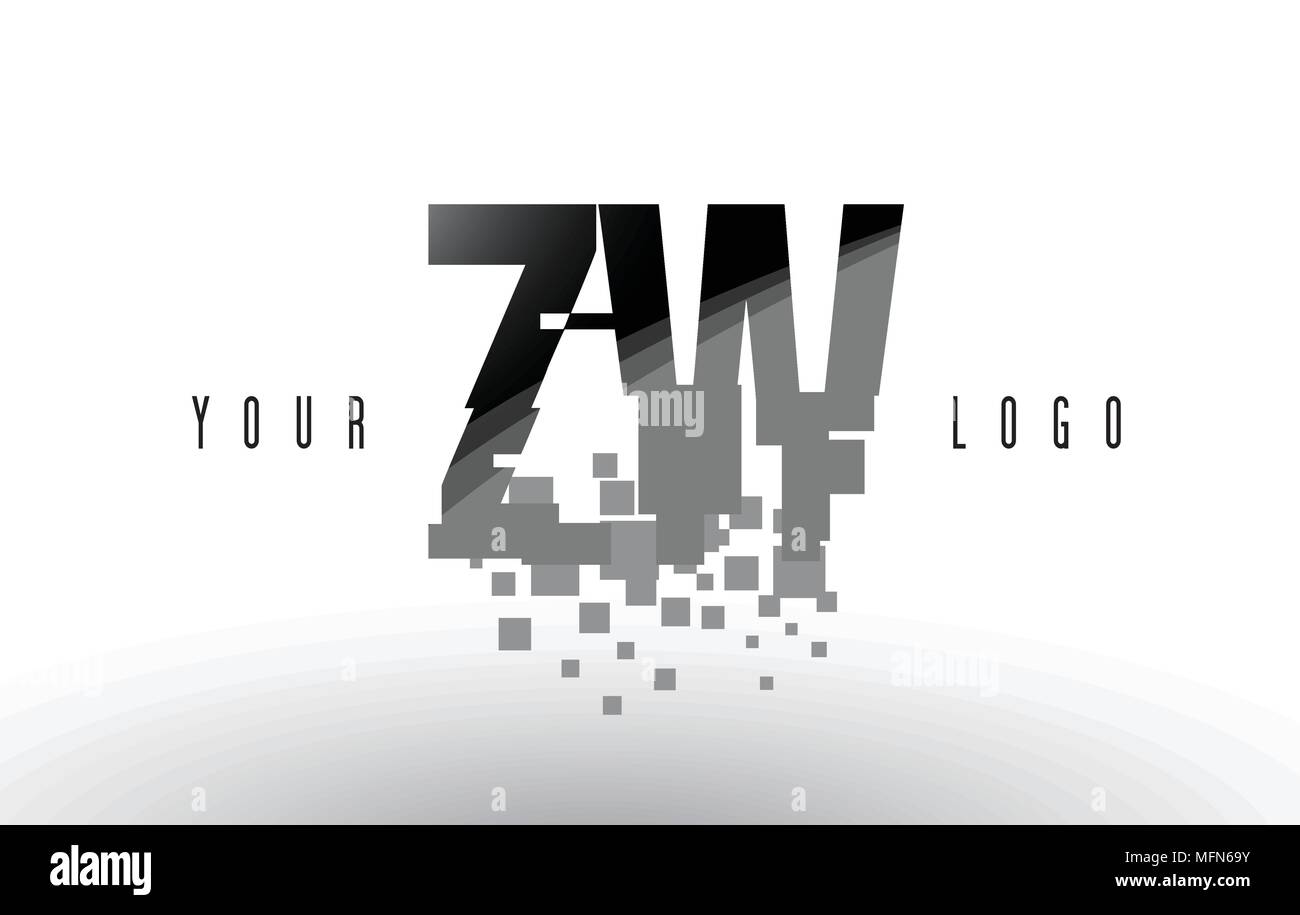 ZW Z W Pixel Letter Logo with Digital Shattered Black Squares. Creative ...