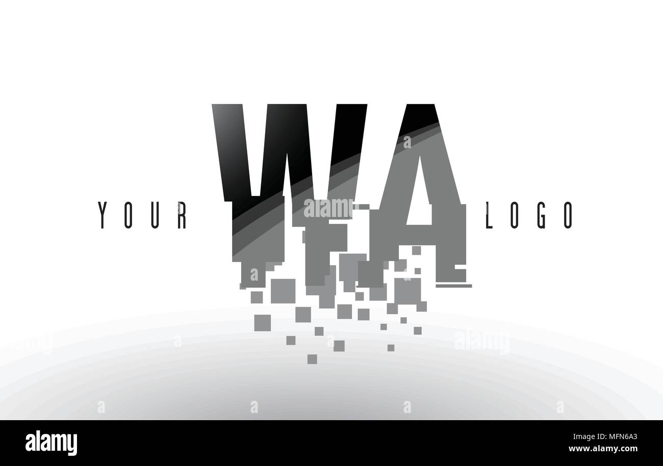 WA W A Pixel Letter Logo with Digital Shattered Black Squares. Creative ...