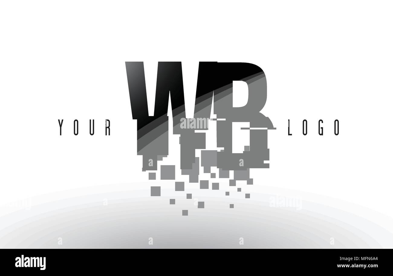WB W B Pixel Letter Logo with Digital Shattered Black Squares. Creative ...