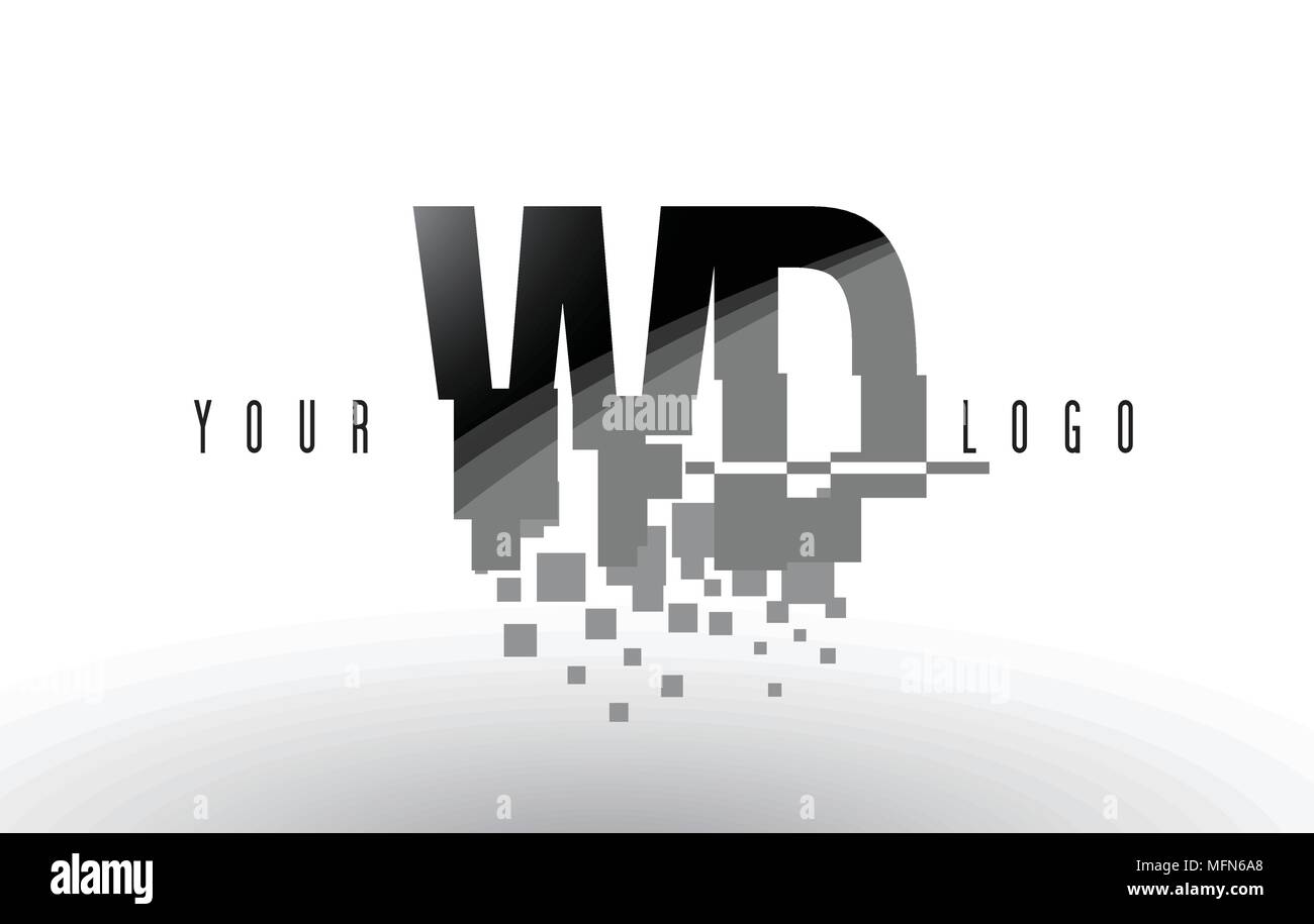 WD W D Pixel Letter Logo with Digital Shattered Black Squares. Creative ...