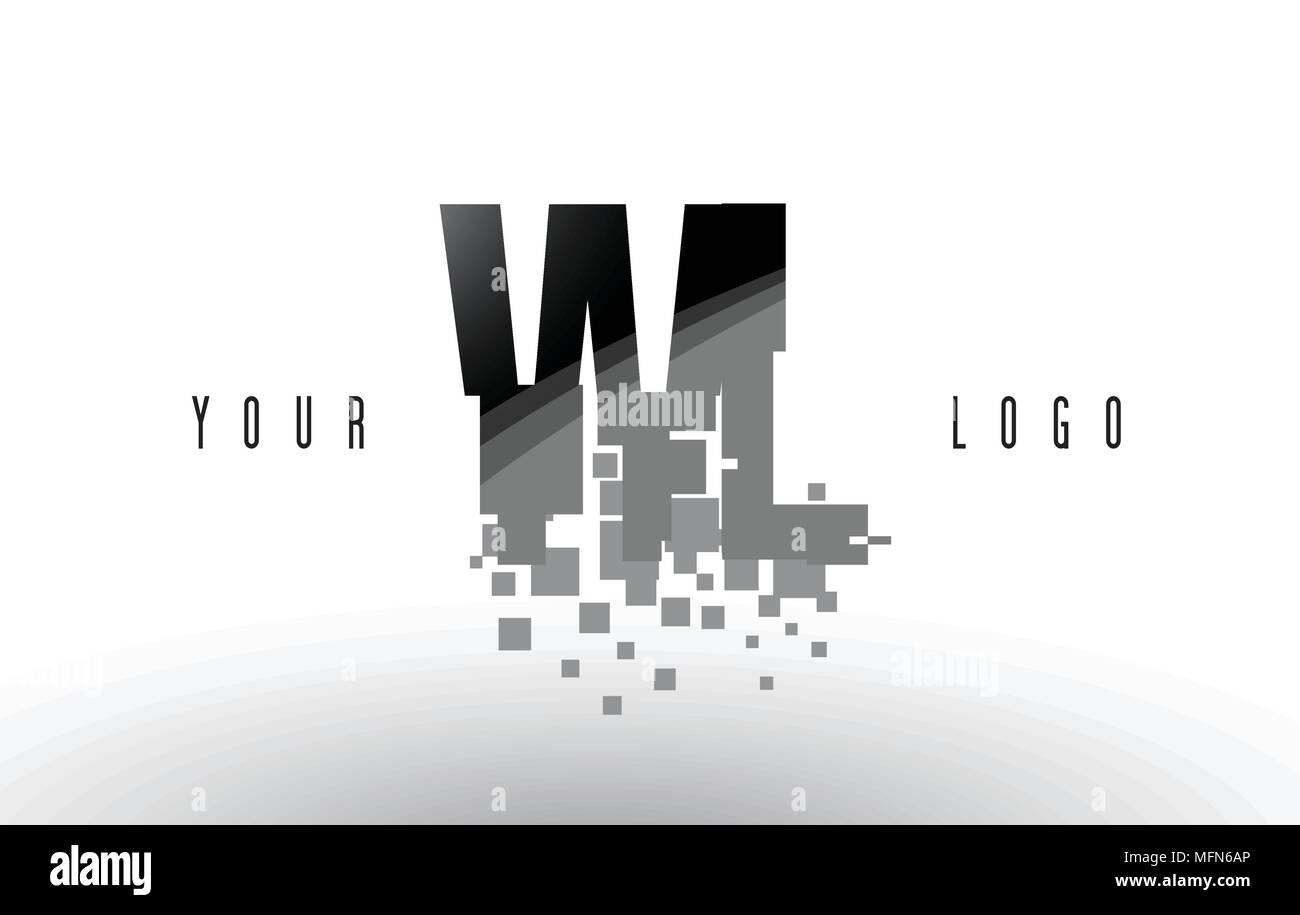 WL W L Pixel Letter Logo with Digital Shattered Black Squares. Creative ...
