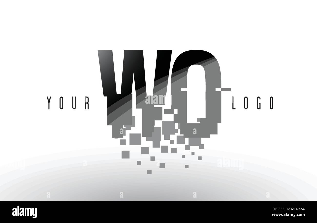 WO W O Pixel Letter Logo with Digital Shattered Black Squares. Creative ...