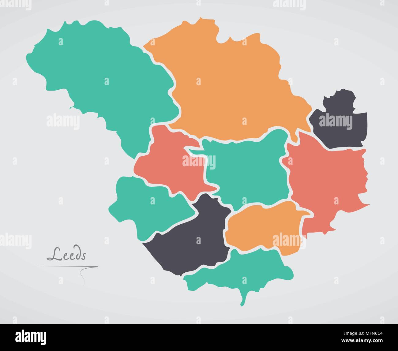 Leeds Map with boroughs and modern round shapes Stock Vector Image & Art - Alamy